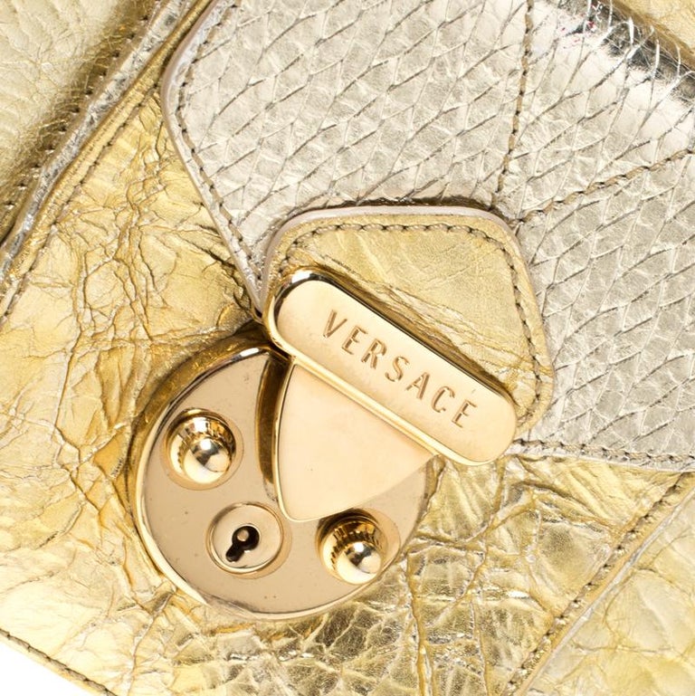 Versace Gold/Silver Ceramic Effect Leather Snap Out Of It Satchel For ...