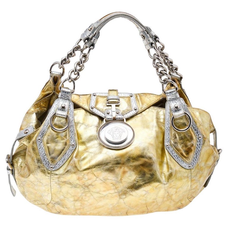 Versace Gold/Silver Leather Satchel at 1stDibs
