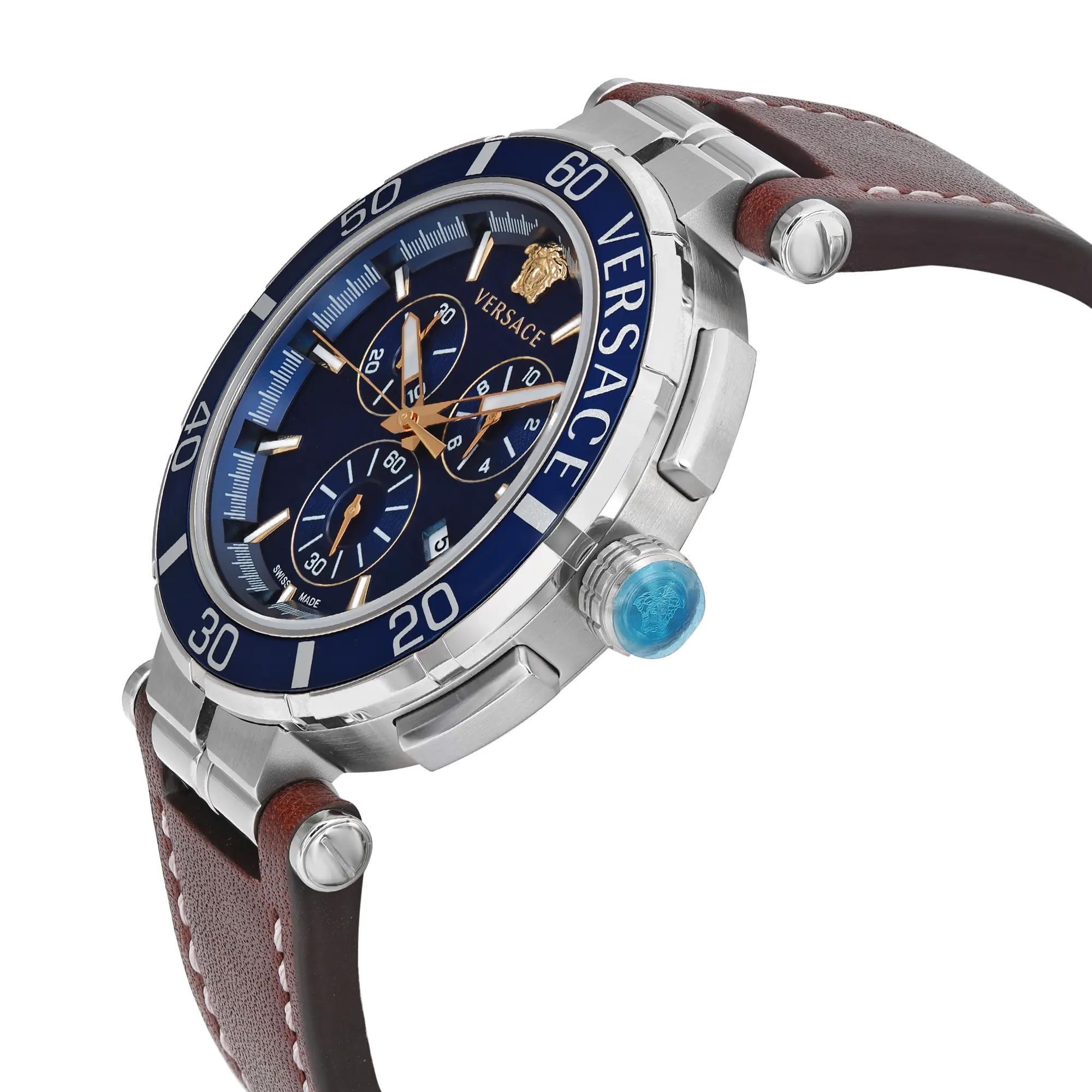 Versace Greca 45mm Chronograph Steel Blue Dial Quartz Men Watch ...