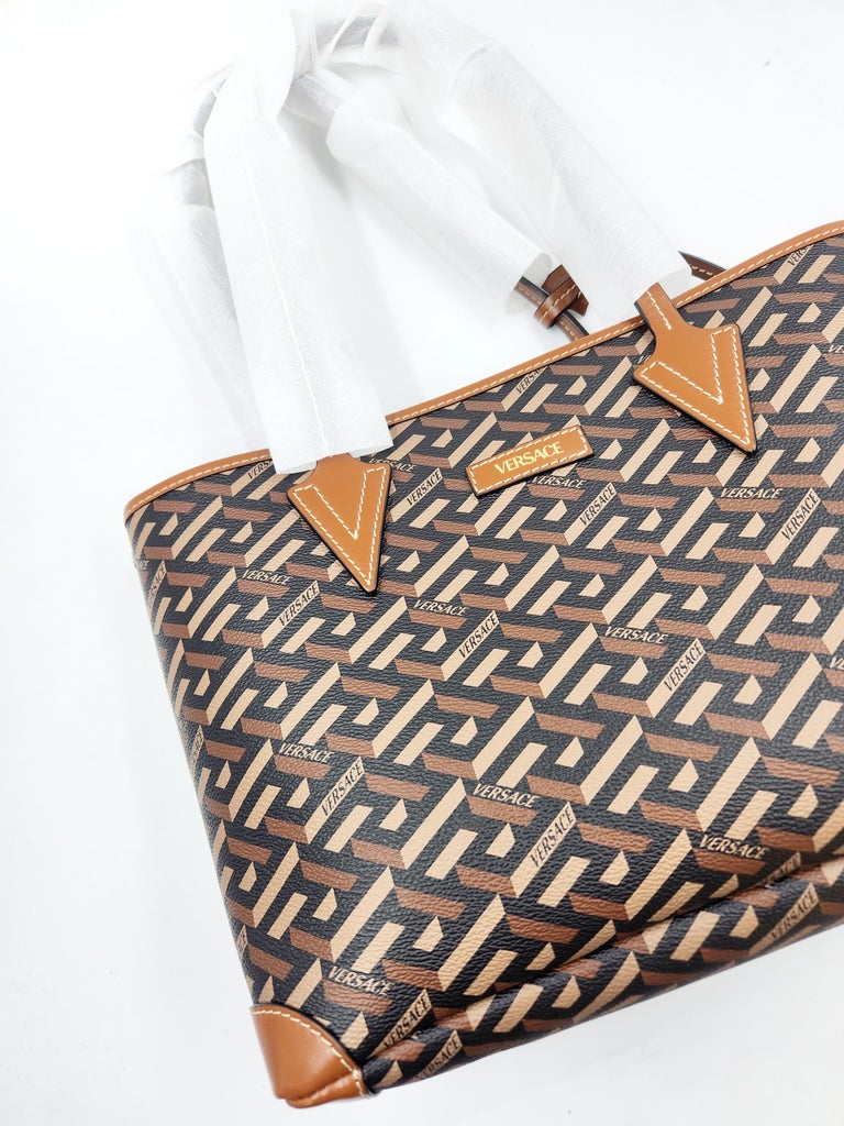 Versace Greca Logo Monogram Tote Bag with Envelope Clutch Brown Unisex ...