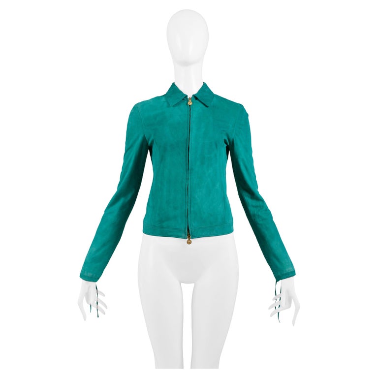 Versace Green Suede Jacket For Sale at 1stDibs