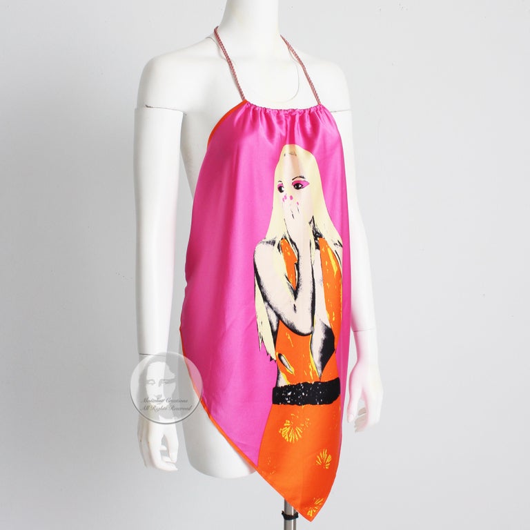 Versace Halter Top Pop Art Donatella Print Silk S/S 2004 Runway Sz 42 ...