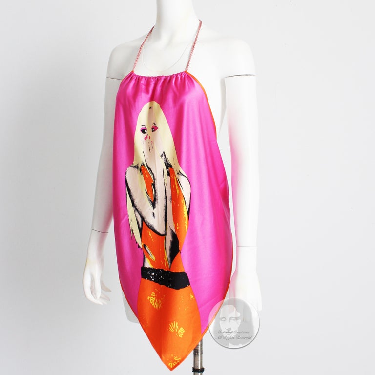 Versace Halter Top Pop Art Donatella Print Silk S/S 2004 Runway Sz 42 ...