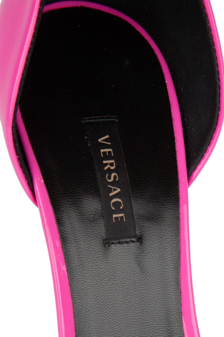 Versace Hot Pink Patent Leather Strap Heels with Gold Tone Hardware ...