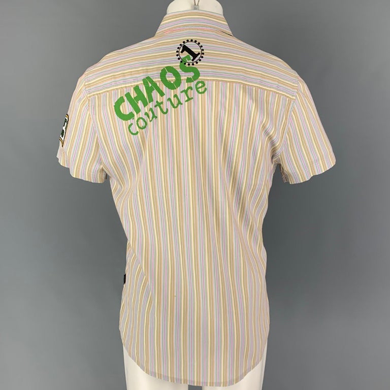 VERSACE JEANS COUTURE Multi-Color Stripe Cotton Button Up Short Sleeve ...