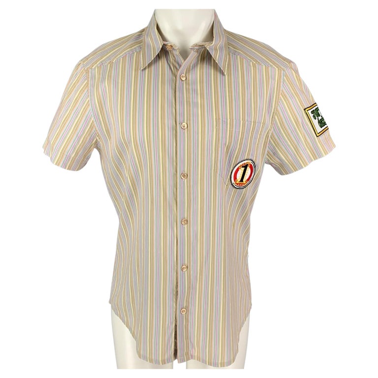 VERSACE JEANS COUTURE Multi-Color Stripe Cotton Button Up Short Sleeve ...