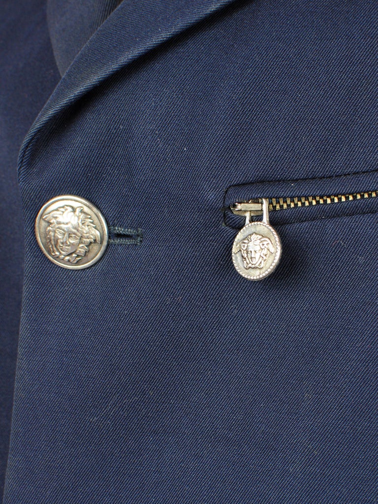 Versace Jeans Couture Navy Blue Medusa Buttons Blazer Zippers 2000s For ...