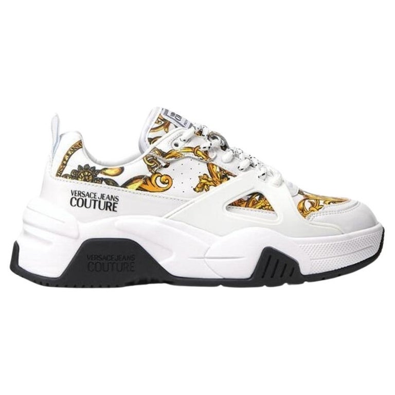 Versace Jeans Couture White Baroque Print Gold Sneakers SZ 36 New in ...