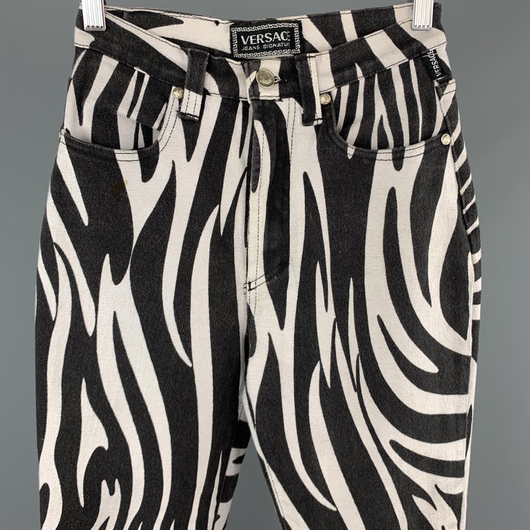 VERSACE JEANS SIGNATURE Size 28 Black and White Zebra Print High Rise ...
