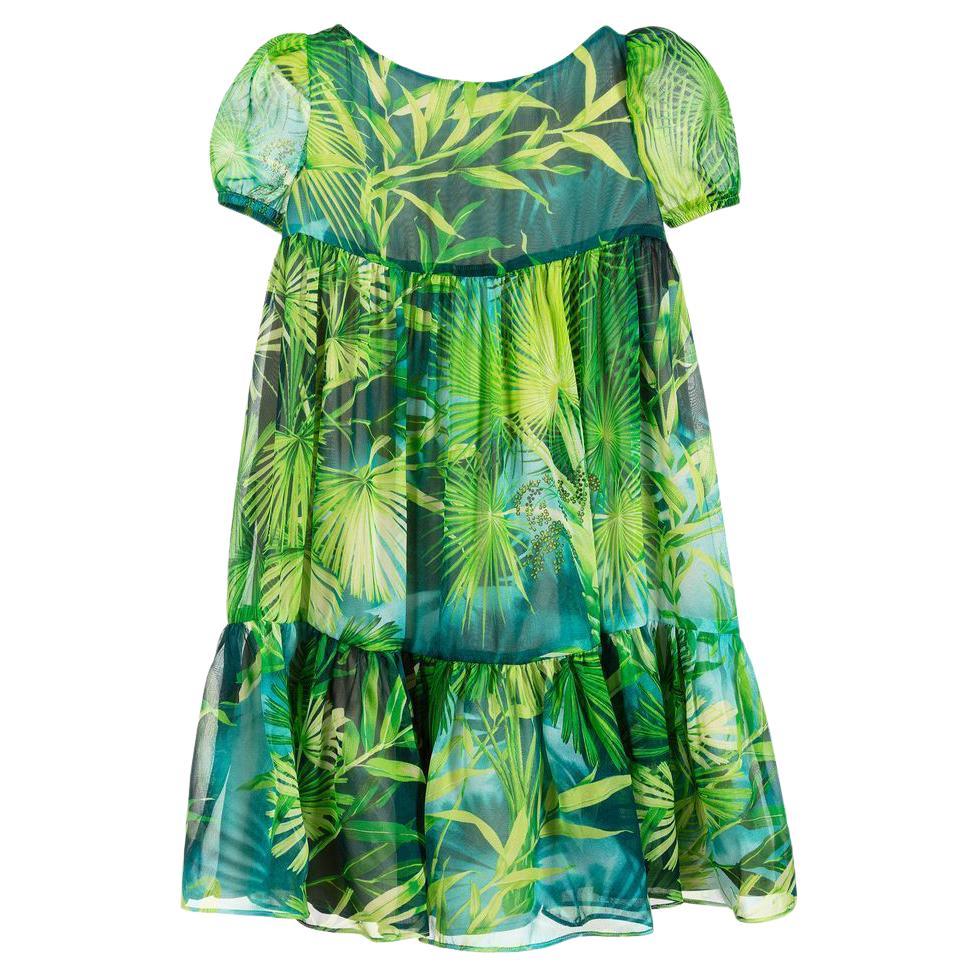 Versace Spring 2020 Green and Blue Jungle Print Floor-Length Silk Dress ...