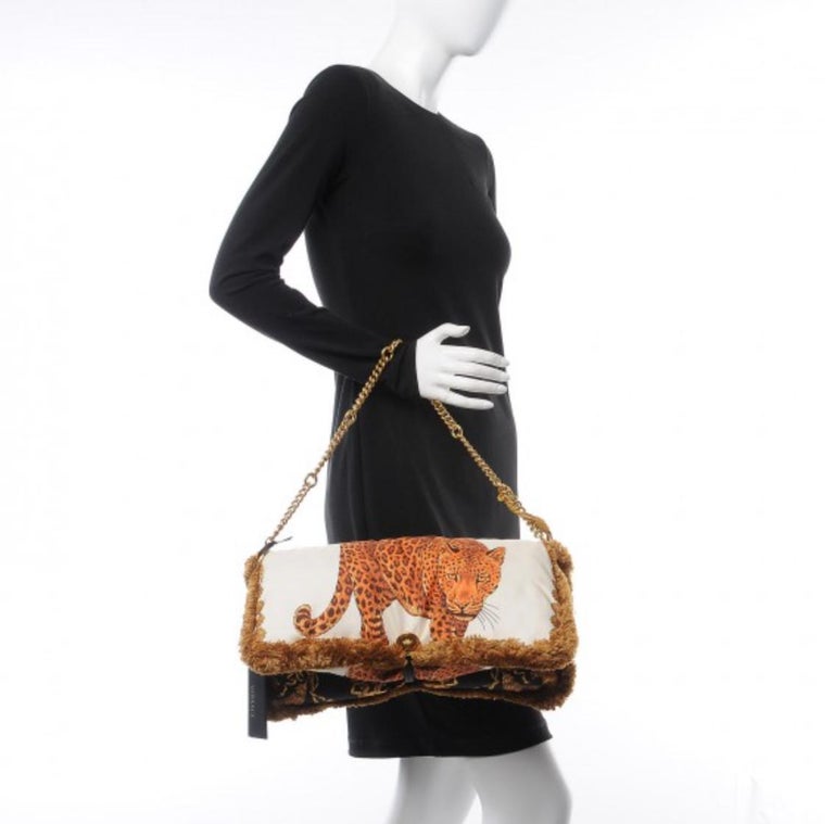 Versace Leopard Print Pillow Talk Shoulder Bag with Detachable Gold ...