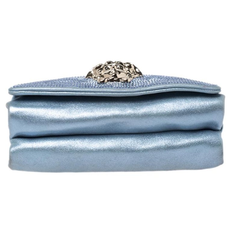 Versace Light Blue Crystal Embellished Shimmer Leather Sultan Shoulder ...
