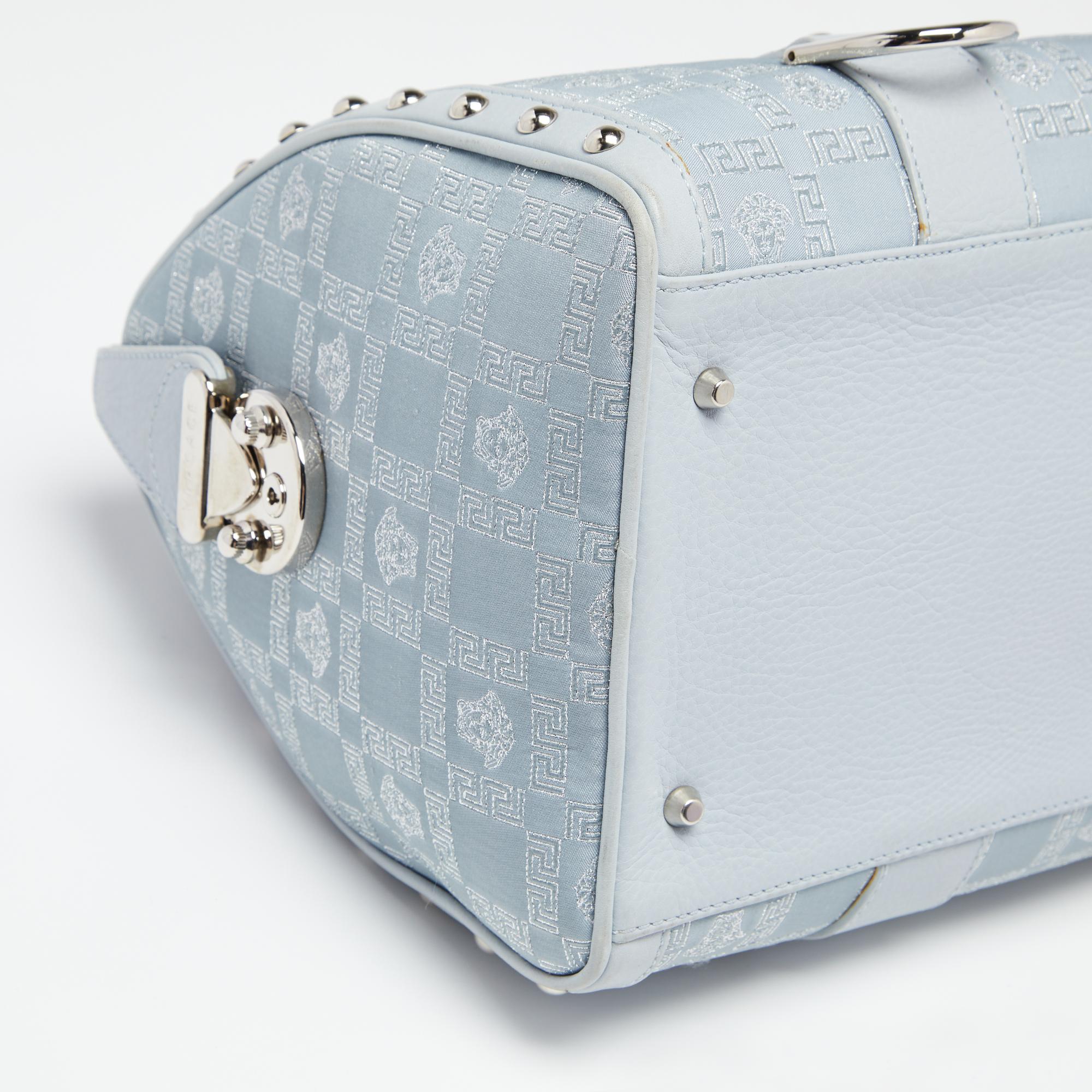 Versace Light Blue Fabric and Leather Madonna Satchel at 1stDibs