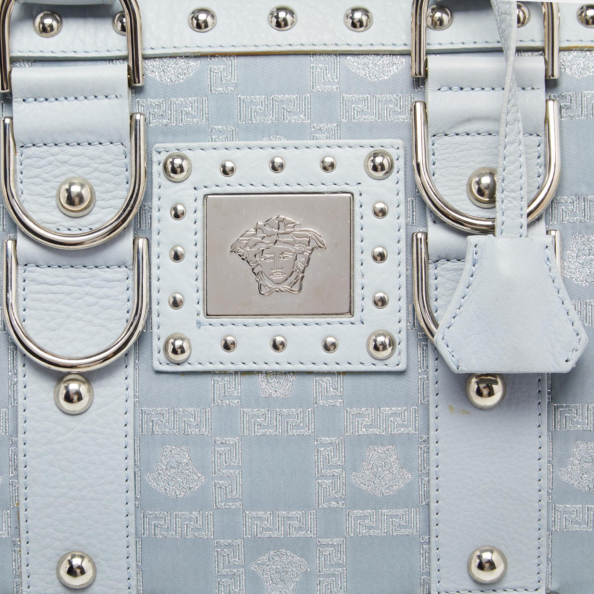 Versace Light Blue Fabric and Leather Madonna Satchel at 1stDibs