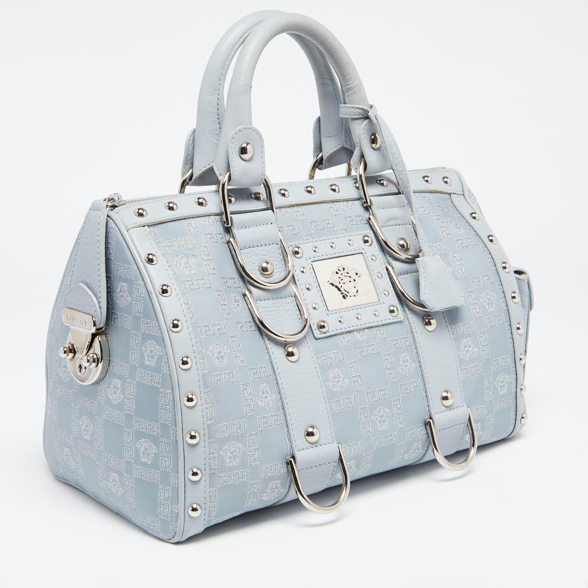 Versace Light Blue Fabric and Leather Madonna Satchel at 1stDibs