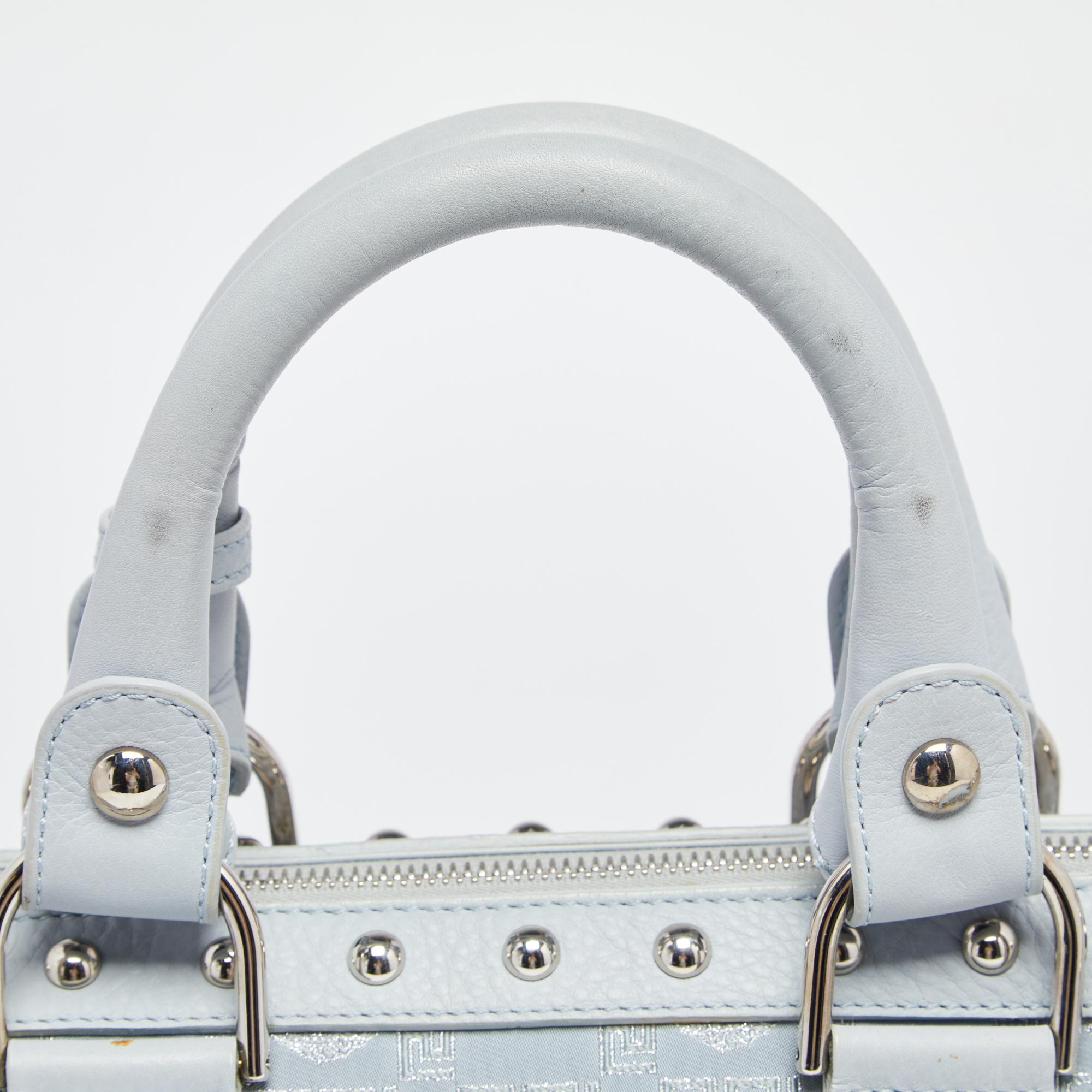 Versace Light Blue Fabric and Leather Madonna Satchel at 1stDibs