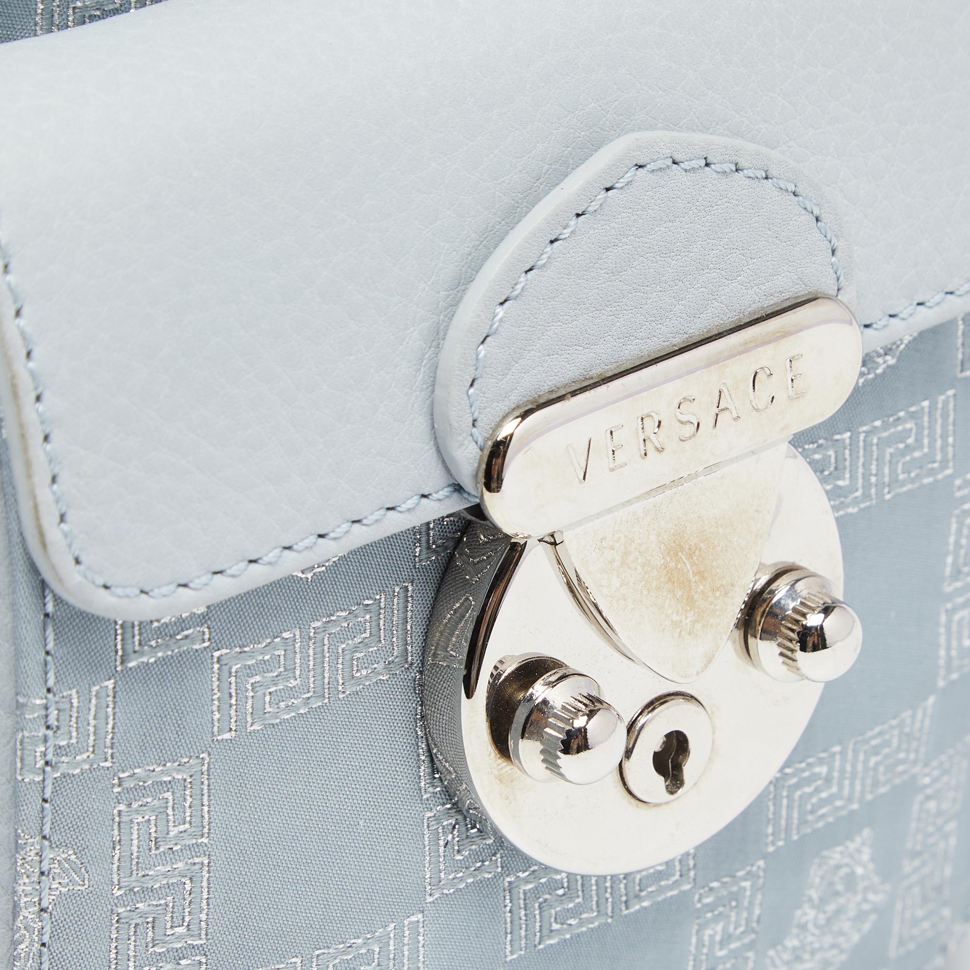 Versace Light Blue Fabric and Leather Madonna Satchel at 1stDibs