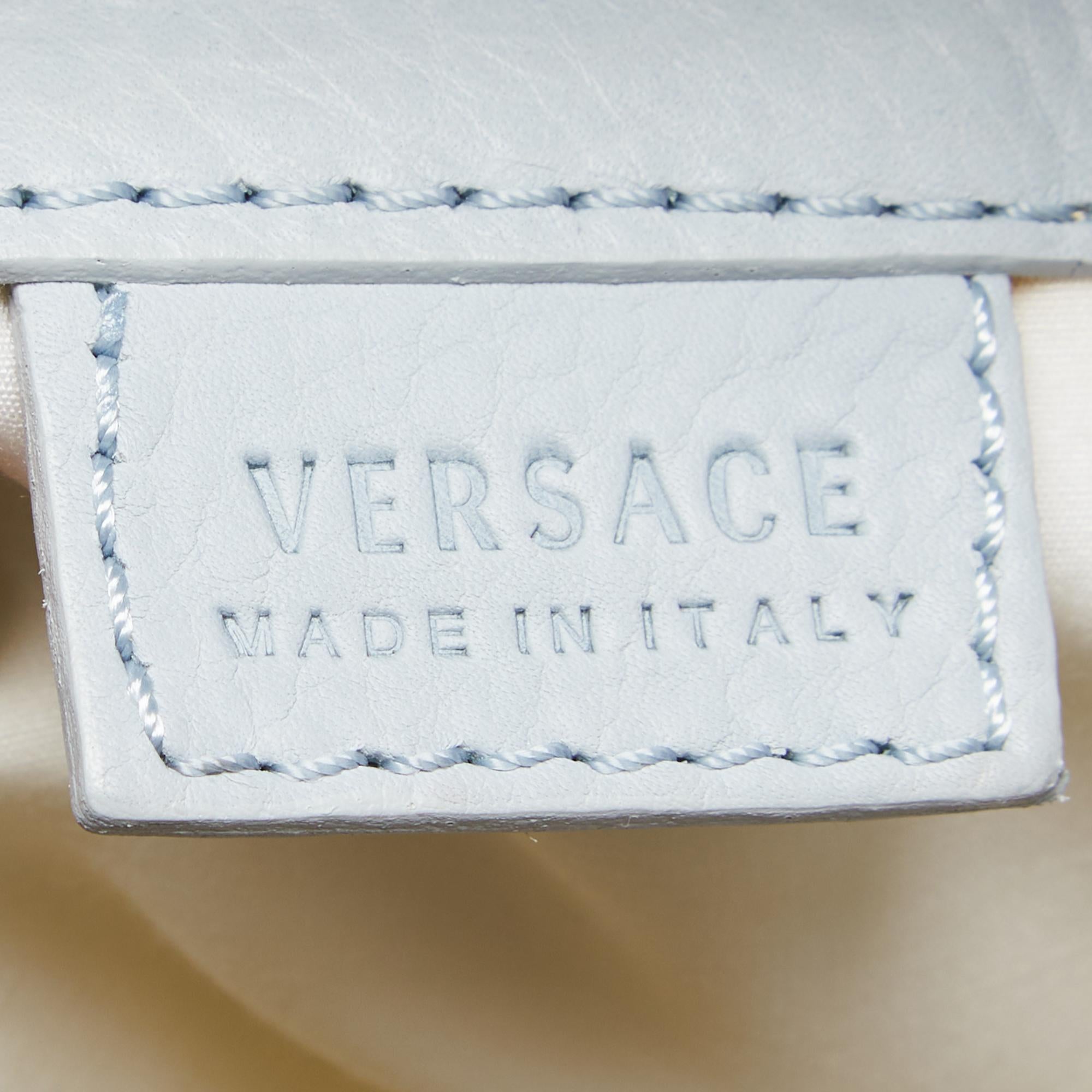 Versace Light Blue Fabric and Leather Madonna Satchel at 1stDibs