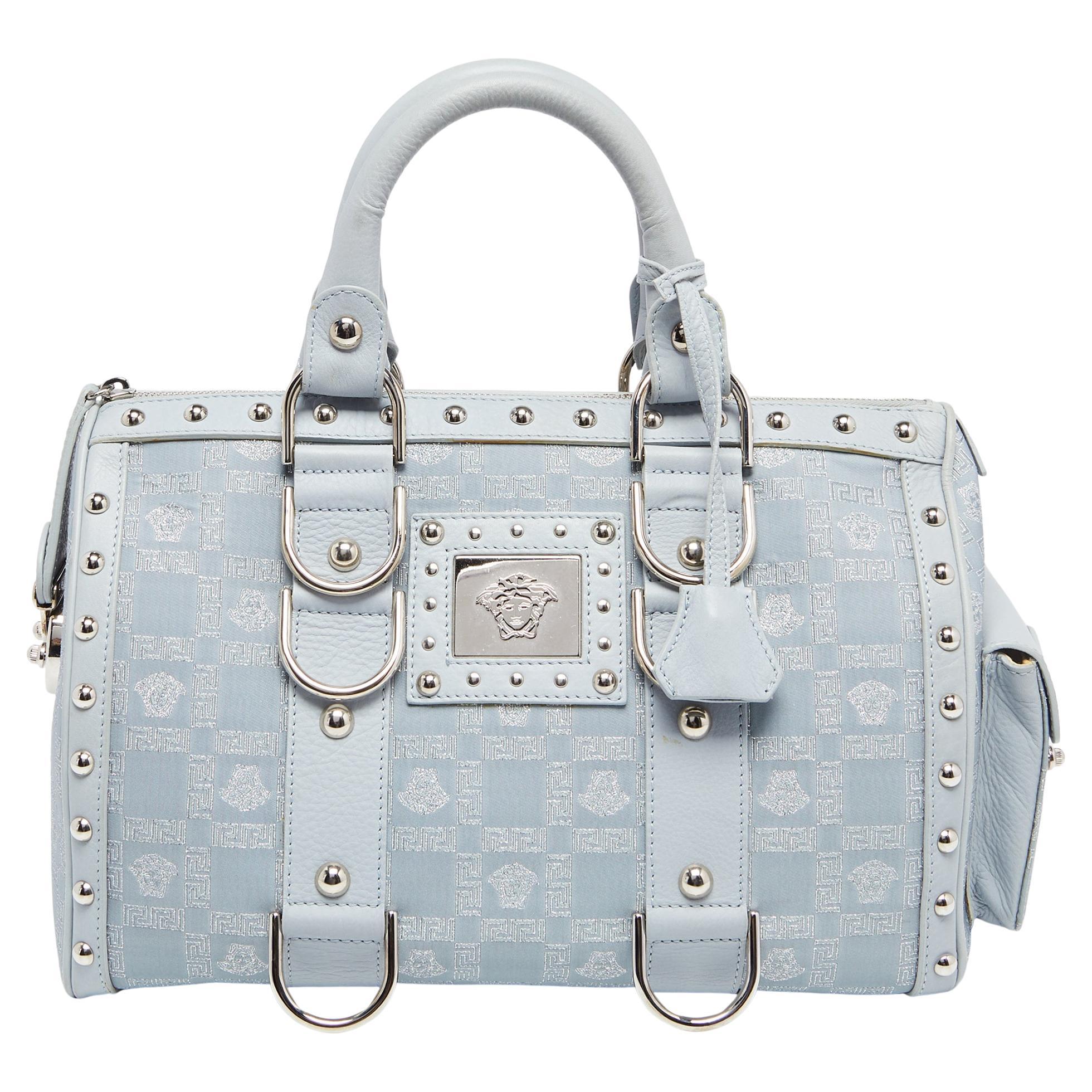 Versace Light Blue Fabric and Leather Madonna Satchel at 1stDibs