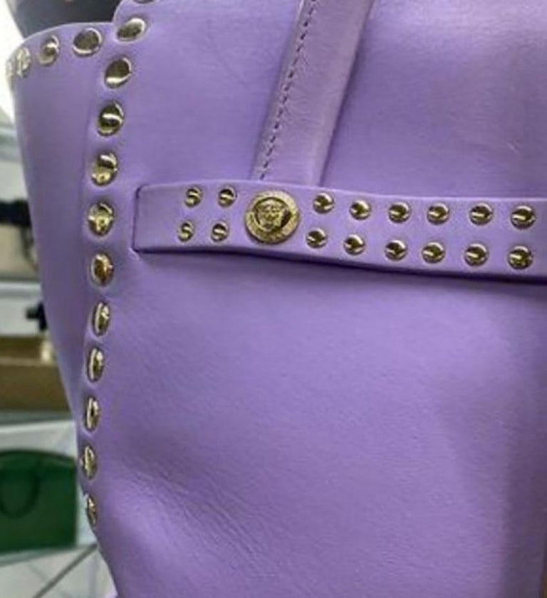VERSACE LILAC NAPPA LEATHER BAG with STUDS For Sale at 1stDibs