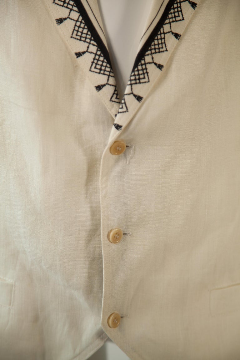 Gianni Versace, Creme Linen Vest with Embroidered Collar, 1980s For ...