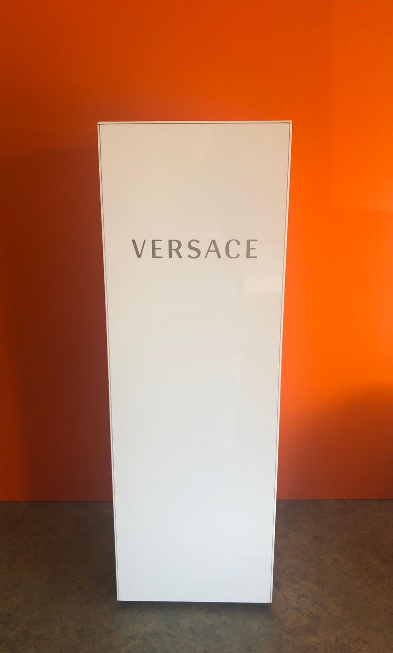 Versace Logo Pedestal in White Plastic Laminate at 1stDibs
