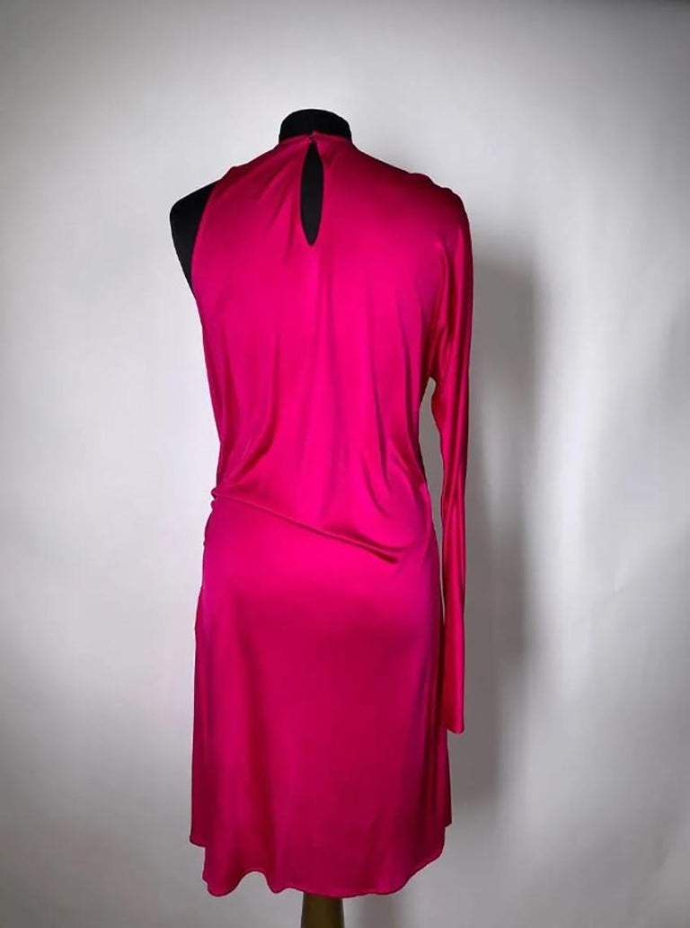 VERSACE MAGENTA COLOR ONE SHOULDER MINI DRESS with PINS Sz IT 46 For ...
