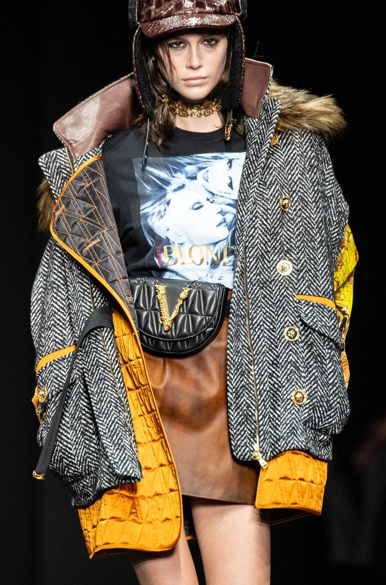 Versace "Marrone Anticato" Brown Leather High Waisted Mini Skirt Size ...