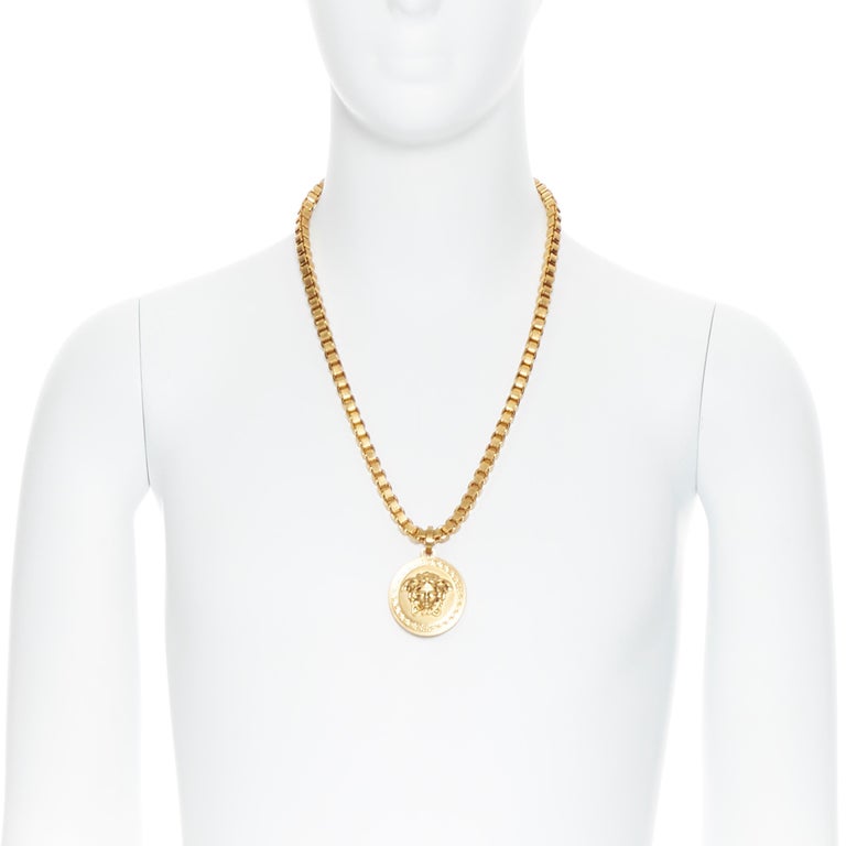 VERSACE Medusa gold Greca medallion coin pendent chunky chain rapper ...