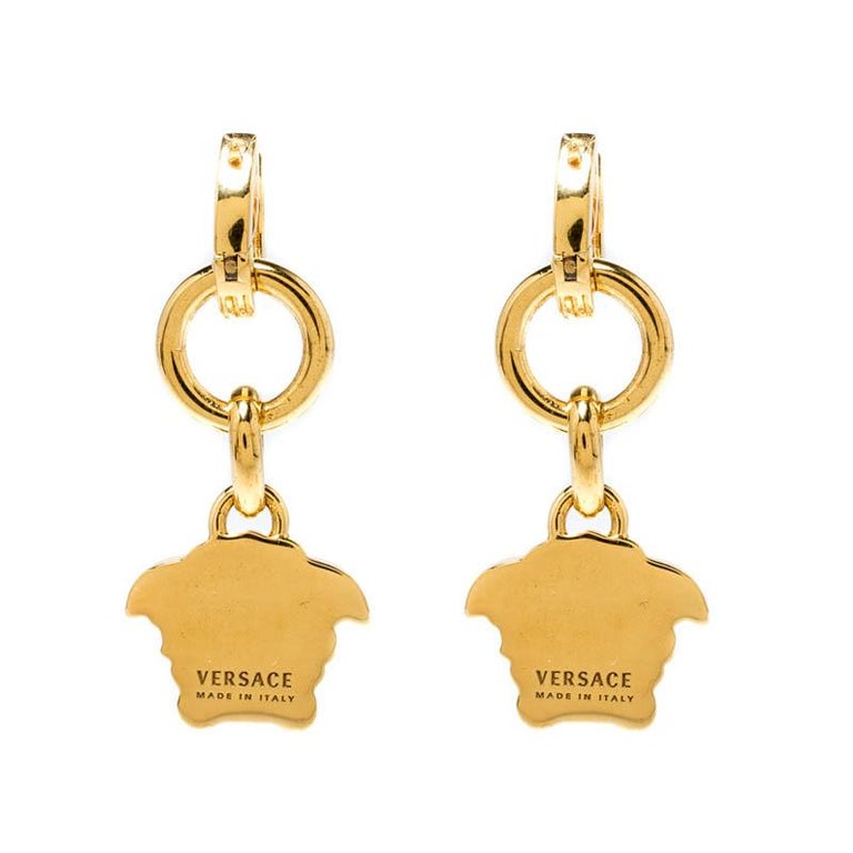 Versace Medusa Gold Tone Dangle Earrings For Sale at 1stDibs | versace ...