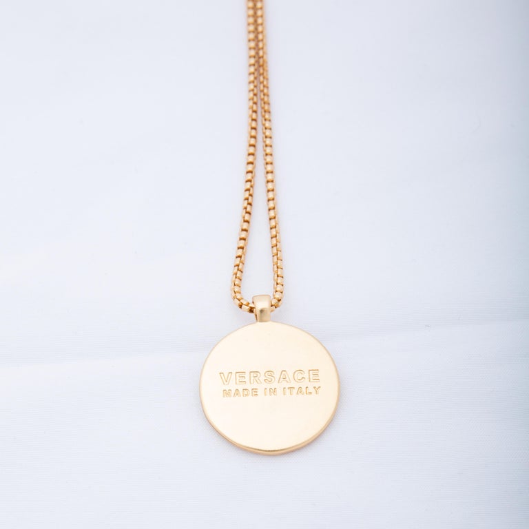 Versace Medusa Head Textured Pendant Chain Gold Tone Necklace For Sale ...