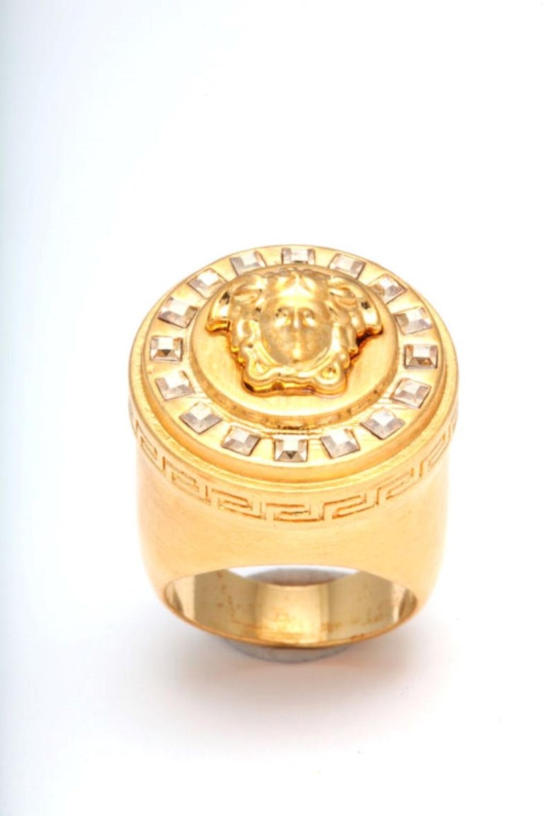Versace medusa motif ring with rhinestones size 7 For Sale at 1stDibs