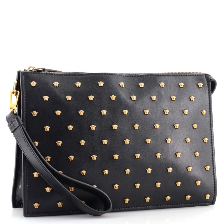 Versace Medusa Zip Wristlet Clutch Studded Leather Medium For Sale at ...