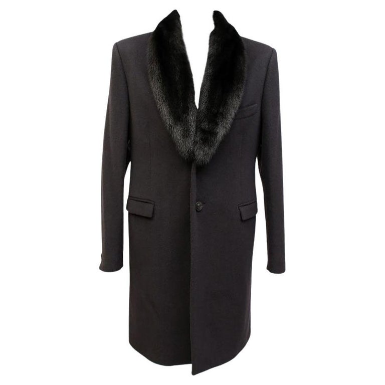 VERSACE MEN'S BLACK COAT with MINK FUR Sz IT 54 - 2XL For Sale at 1stDibs
