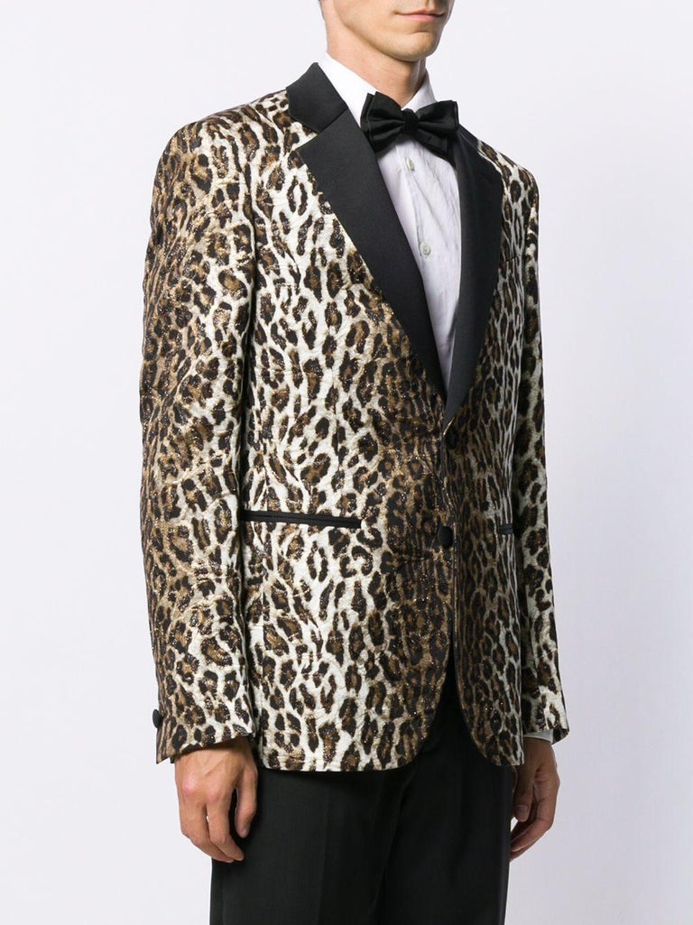 Versace Mens FW19 Jacquard Leopard Print Tuxedo Jacket / Blazer Size 48 ...