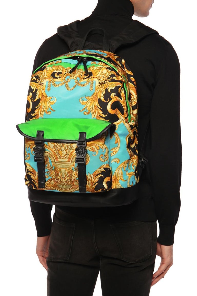 Versace Mens Green, Blue, Gold "Homme De Barocco" Print Medusa Buckle ...