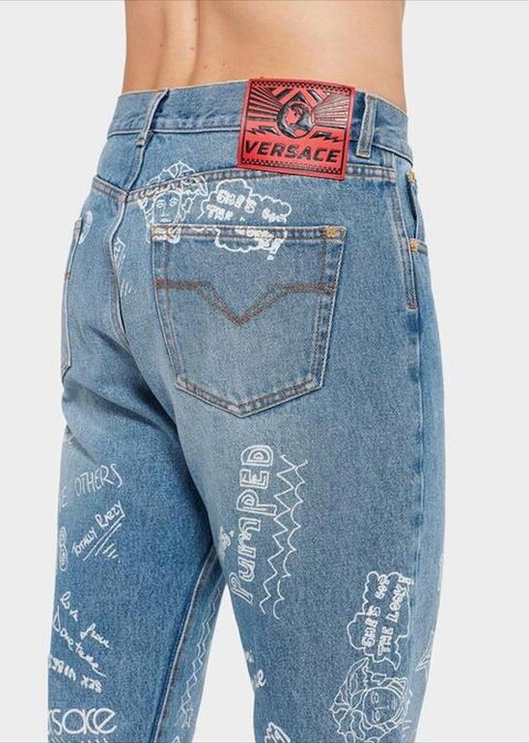 Versace Mens "Love From Donatella" Mid-Blue Doodle Graphic Mid Rise ...