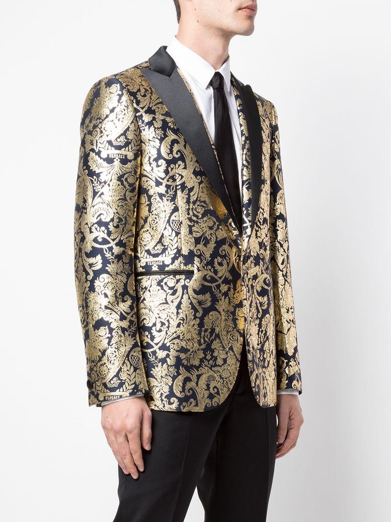 Versace Mens Navy Gold Metallic Barocco Brocade Blazer/ Dinner Jacket ...