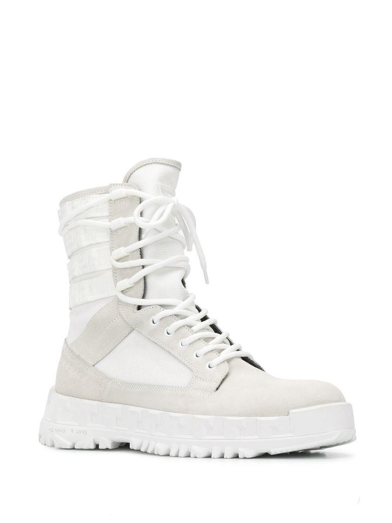 Versace Mens SS20 Runway White Mid-Calf Lace-Up Combat Boots / Sneakers ...
