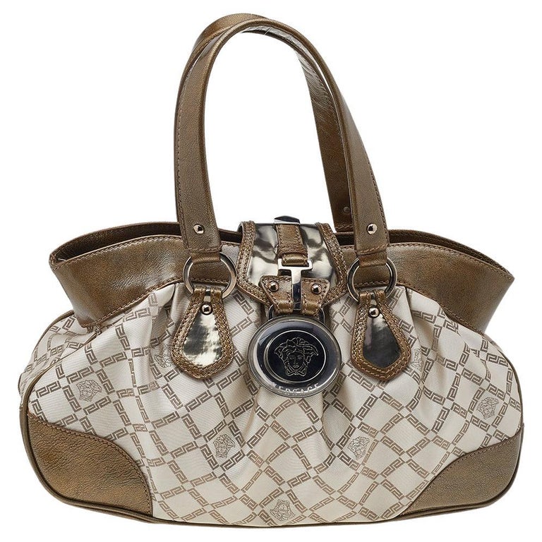 Versace Metallic Gold/Cream Signature Canvas And Leather Shoulder Bag ...
