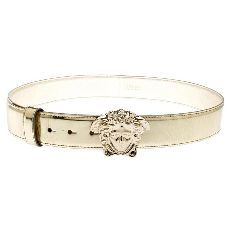 Versace Metallic Gold Leather Medusa Belt 95CM For Sale at 1stDibs