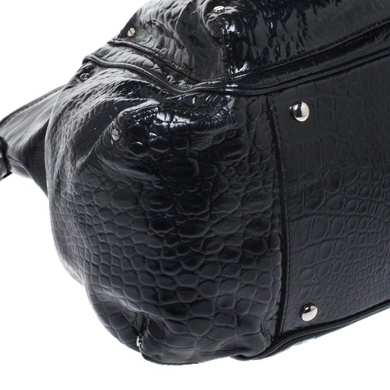 Versace Midnight Blue Croc Patent Leather Chain Tote at 1stDibs