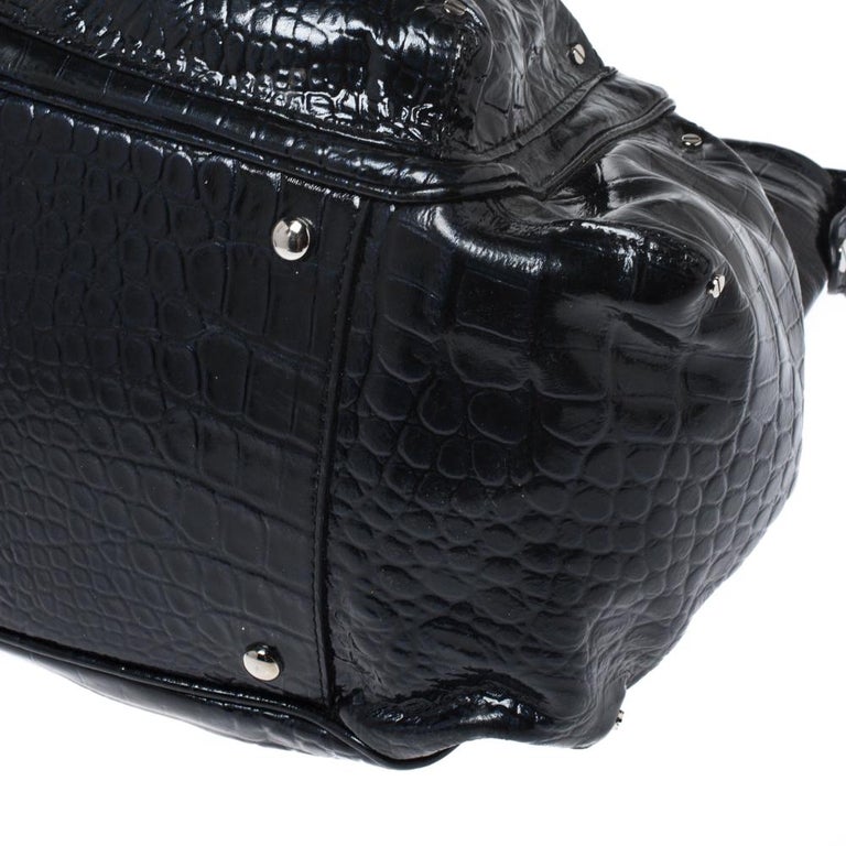 Versace Midnight Blue Croc Patent Leather Chain Tote at 1stDibs