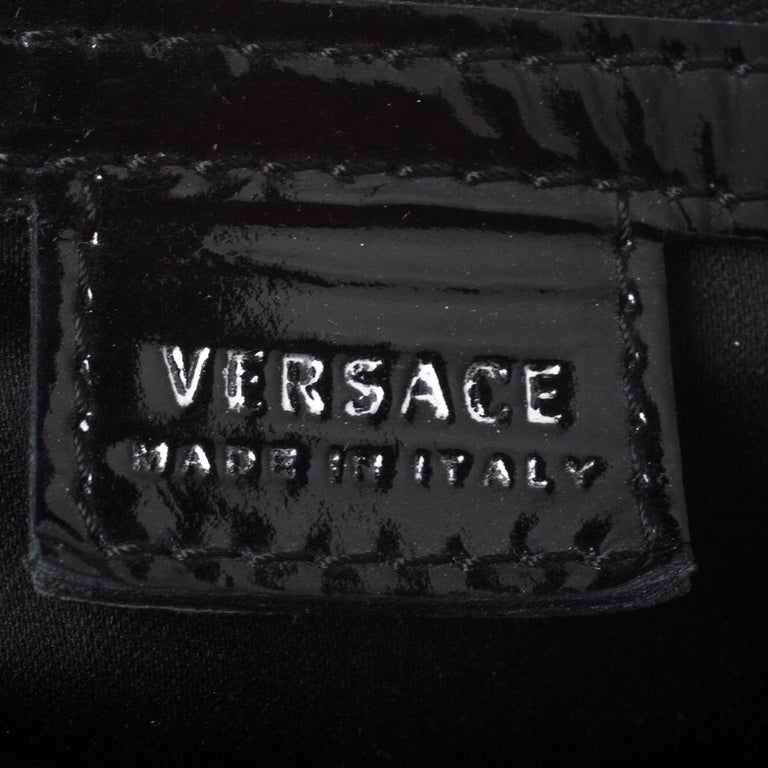 Versace Midnight Blue Croc Patent Leather Chain Tote at 1stDibs