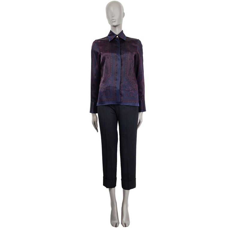 VERSACE midnight blue and eggplant silk PRINTE Button Up Shirt S For ...