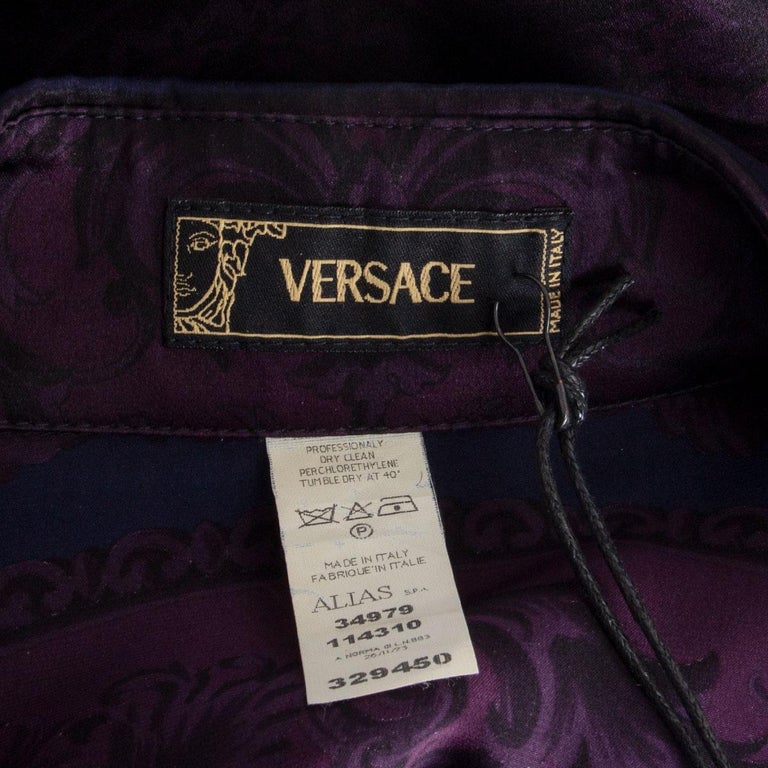 VERSACE midnight blue and eggplant silk PRINTE Button Up Shirt S For ...