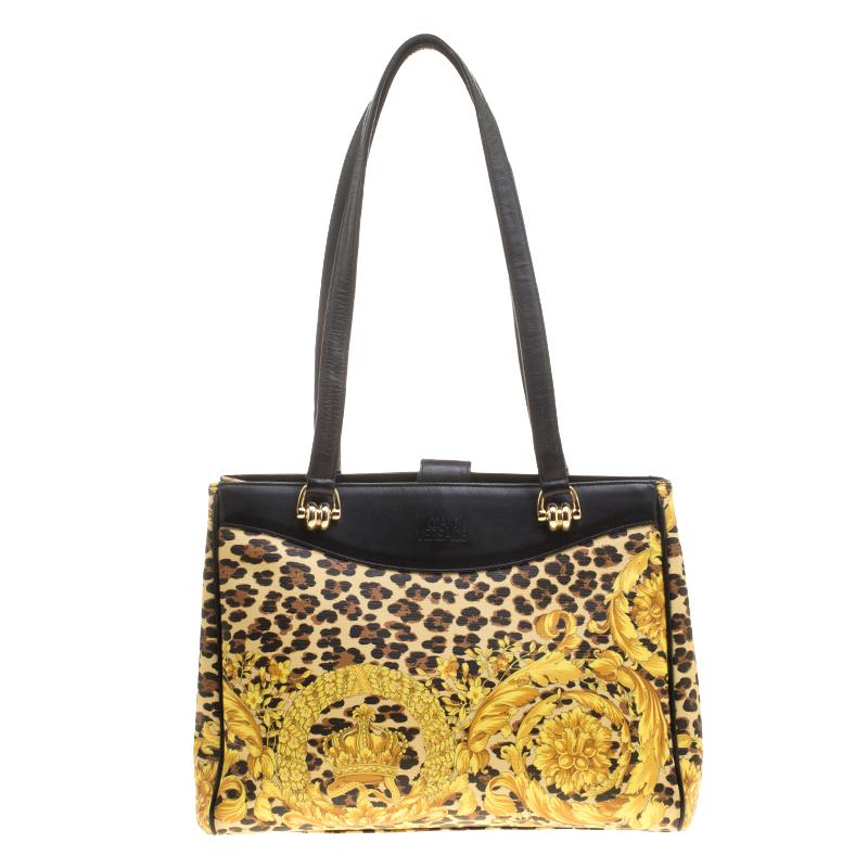 Versace Multicolor Baroque Leopard Print Tote For Sale at 1stDibs ...
