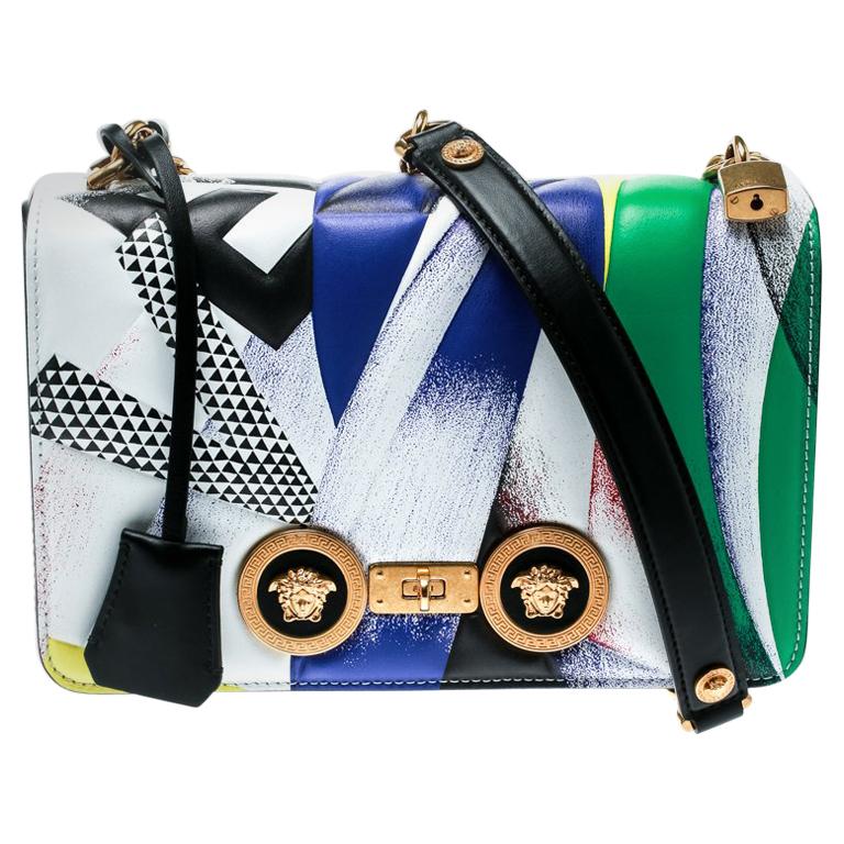 Versace Multicolor Clash Print Icon Leather Shoulder Bag For Sale at ...