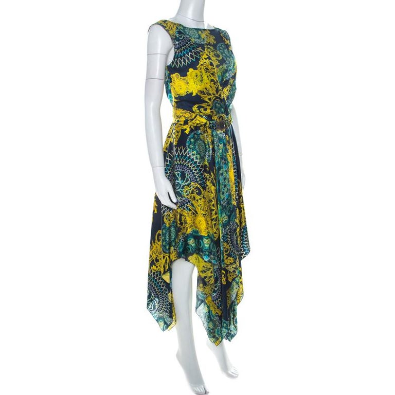 Versace Multicolor Printed Layered Handkerchief Hem Dress S For Sale at ...