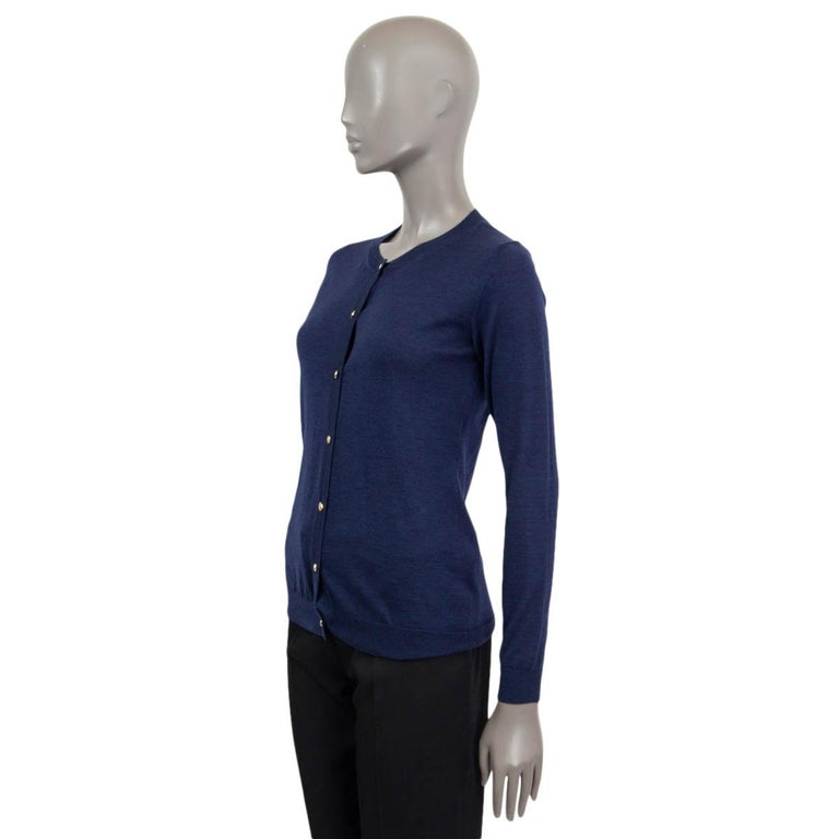 VERSACE navy blue cashmere and silk BUTTON FRONT CREWNECK Cardigan ...